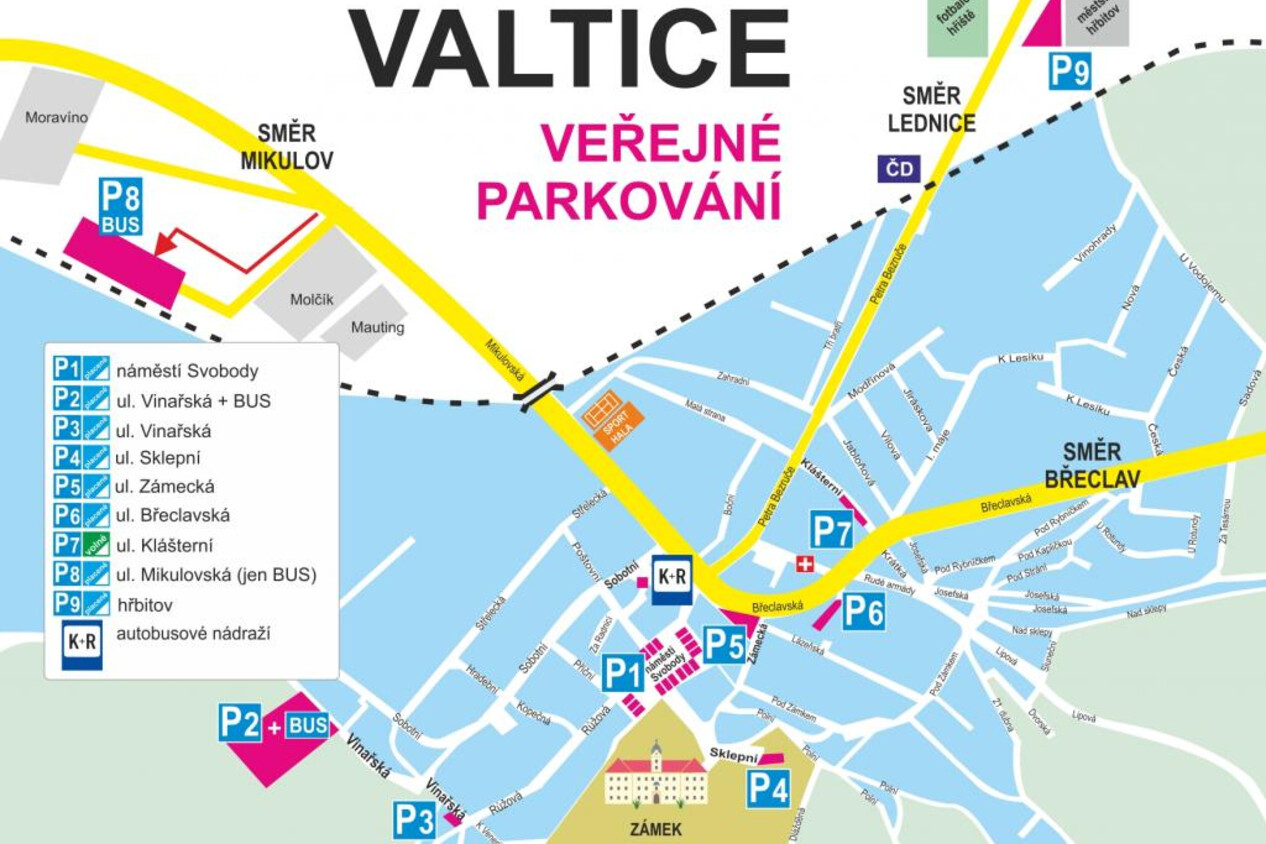 Přístup a parkování - Zámek Valtice